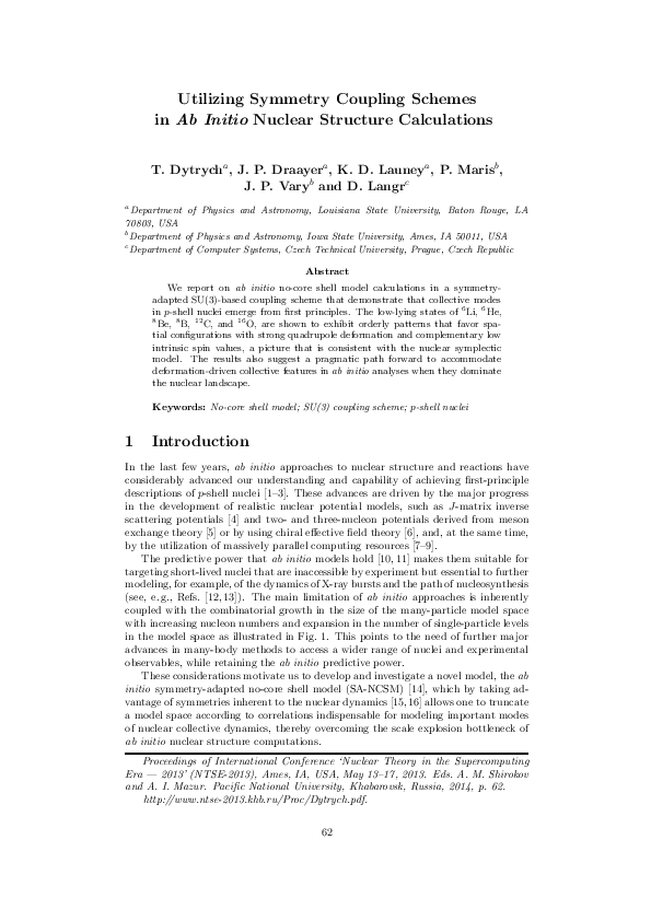 Pdf Utilizing Symmetry Coupling Schemes In Ab Initio Nuclear
