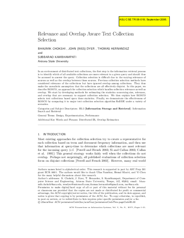(PDF) Relevance and Overlap Aware Text Collection Selection