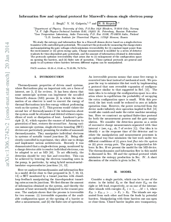 (PDF) Information flow and optimal protocol for a Maxwell-demon single ...