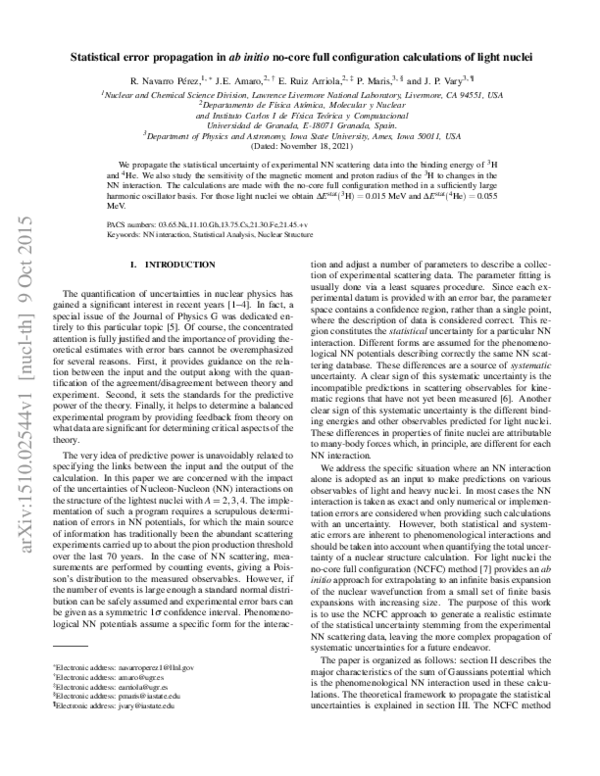 Pdf Statistical Error Propagation In Ab Initio No Core Full