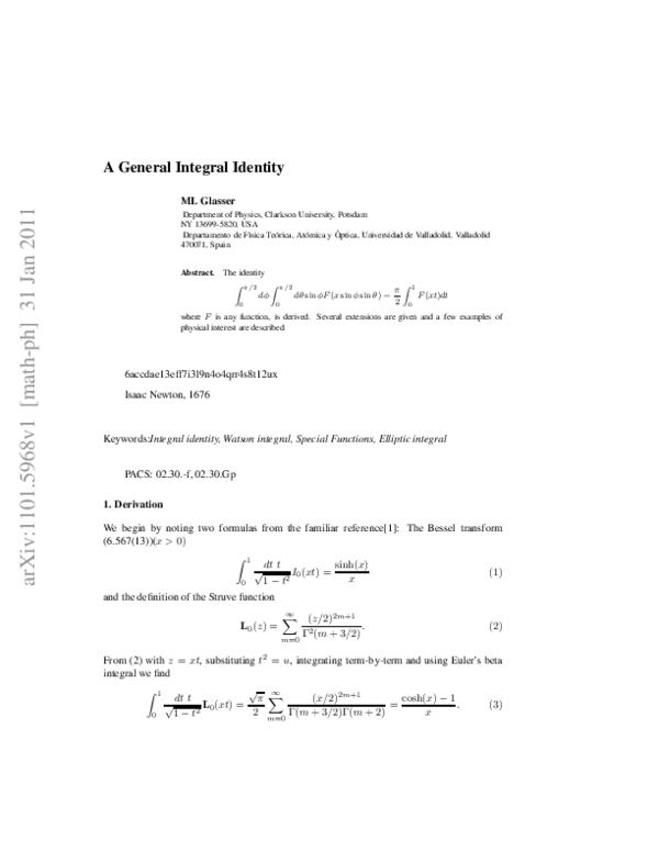 (PDF) A general integral identity