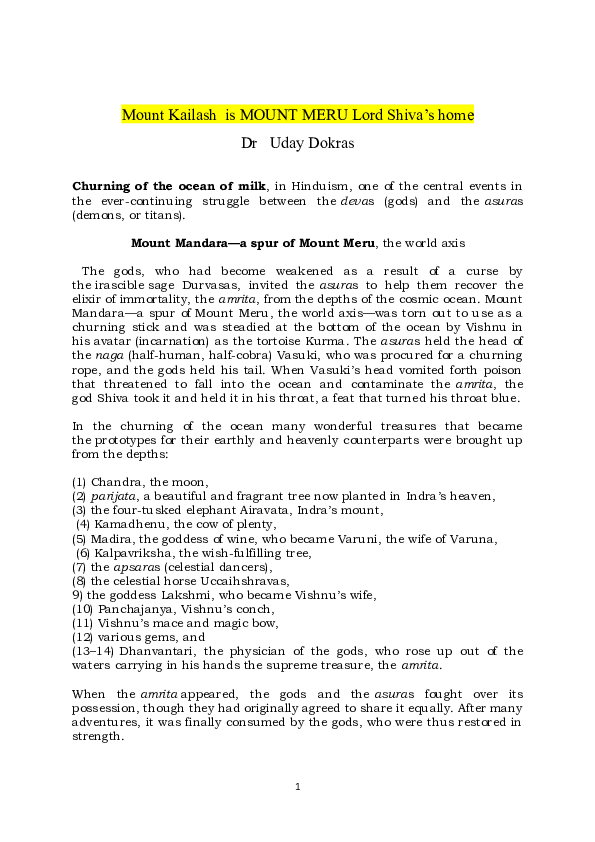 (DOC) Mount Kailash is MOUNT MERU of Lord Shiva