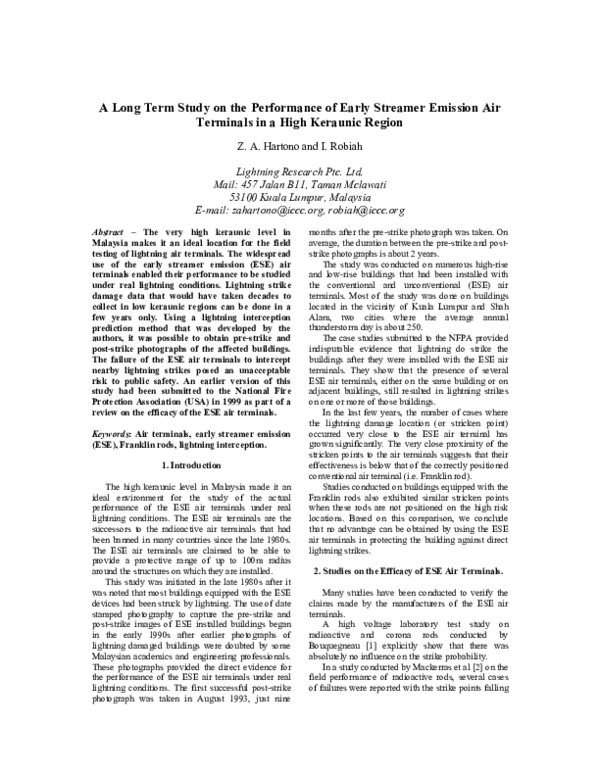 (PDF) A long term study on the performance of early streamer emission ...