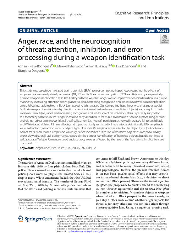 Pdf Anger Race And The Neurocognition Of Threat Attention Inhibition And Error Processing
