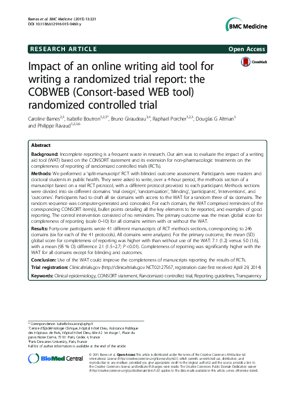 (PDF) Impact of an online writing aid tool for writing a randomized trial report: the COBWEB ...