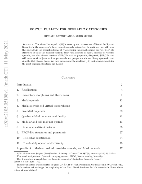 (PDF) Koszul duality in operadic categories