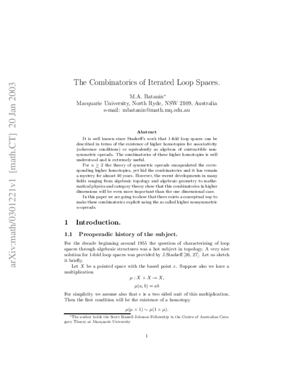 Pdf The Combinatorics Of Iterated Loop Spaces Michael Batanin