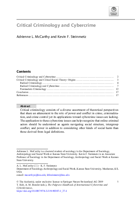 (PDF) Critical Criminology and Cybercrime