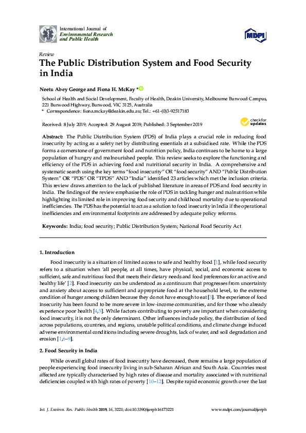(PDF) The Public Distribution System and Food Security in India