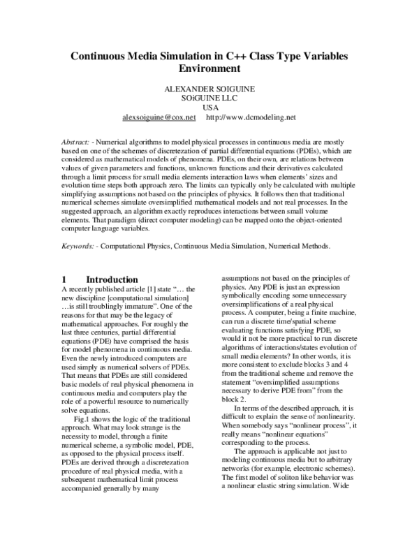 (PDF) Continuous Media Simulation in C++ Class Type Variables Environment (PDF) Continuous Media Simulation in C++ Class Type Variables Environment