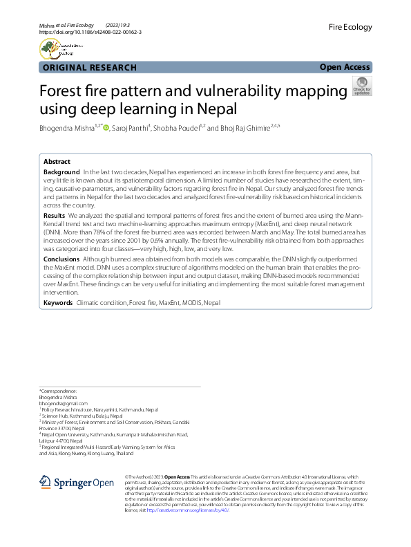 (PDF) Forest fire pattern and vulnerability mapping using deep learning in Nepal