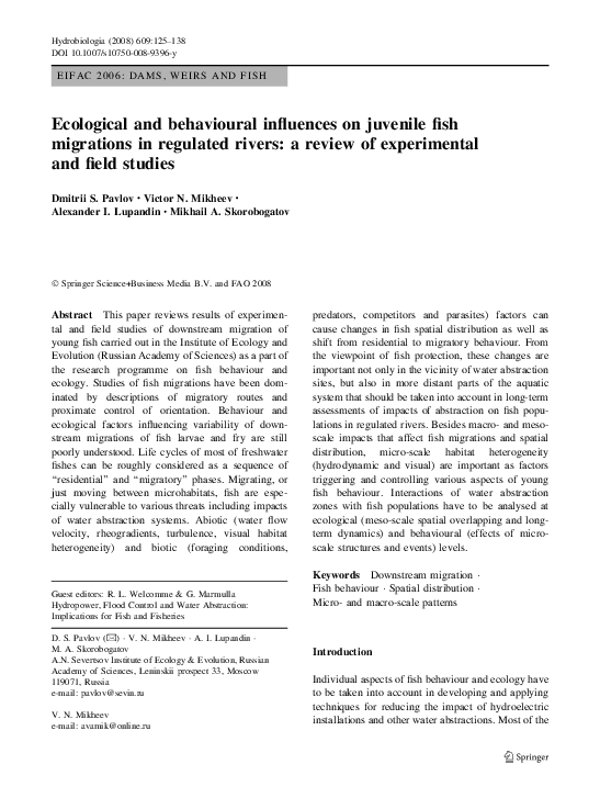 (PDF) Ecological and behavioural influences on juvenile fish migrations in regulated rivers: a ...