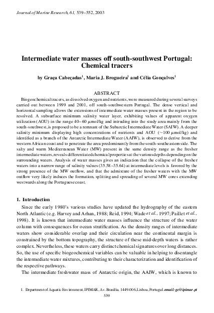(PDF) Intermediate water masses off south-southwest Portugal: Chemical ...