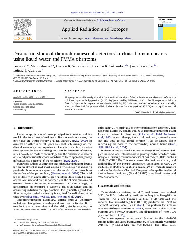 (PDF) Dosimetric study of thermoluminescent detectors in clinical photon beams using liquid ...