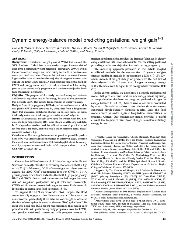 (PDF) Dynamic energy-balance model predicting gestational weight gain | Nancy Butte - Academia.edu