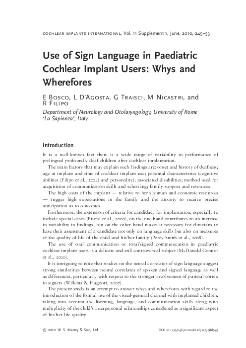 (PDF) Use of Sign Language in Paediatric Cochlear Implant Users: Whys ...