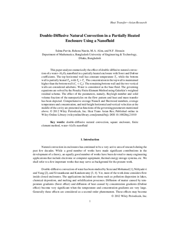 (PDF) Double-diffusive natural convection in a partially heated enclosure using a nanofluid