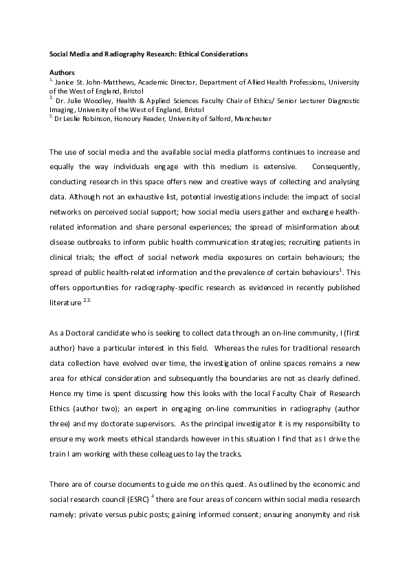 (PDF) Ethical Issues in Social Media Radiography Research