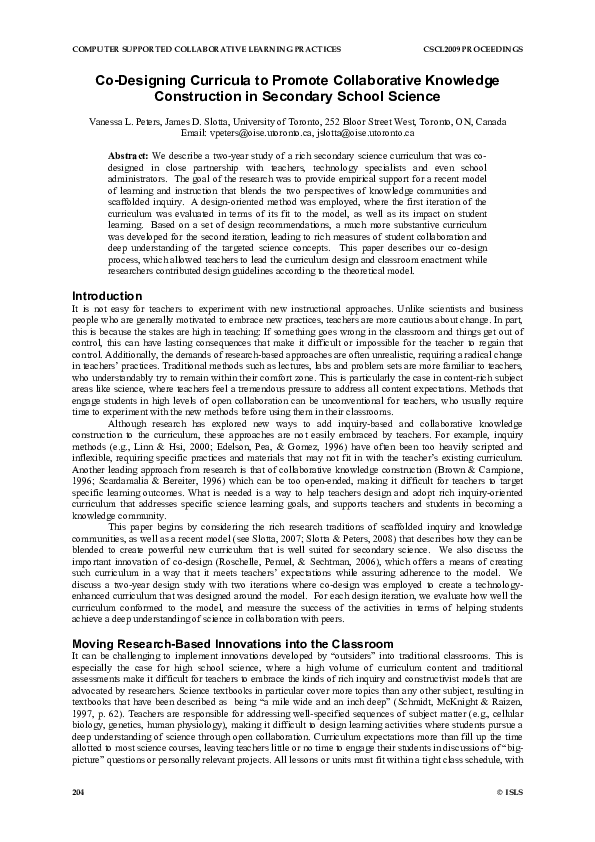 (PDF) Co-designing curricula to promote collaborative knowledge construction in secondary school ...