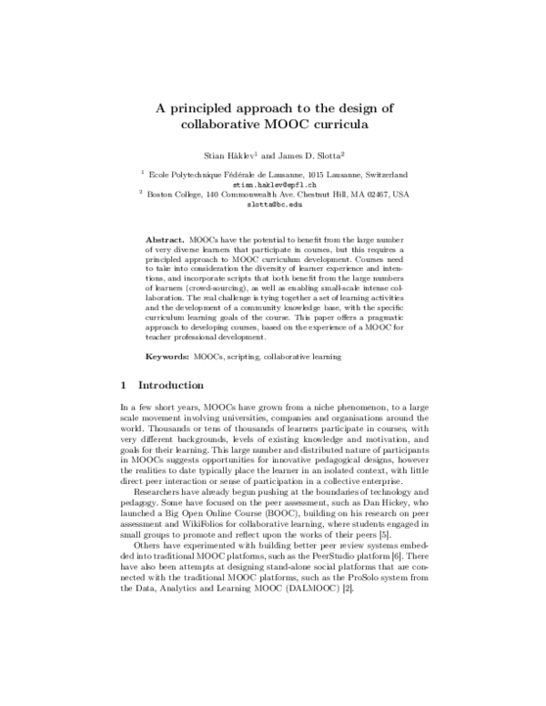 (PDF) A Principled Approach to the Design of Collaborative MOOC Curricula