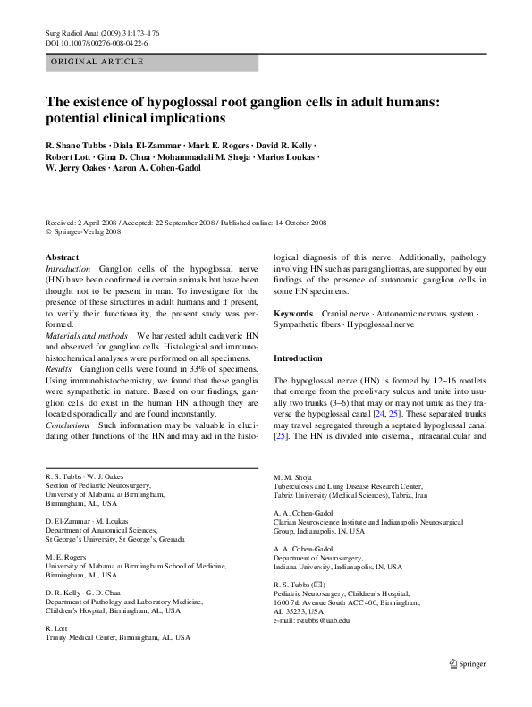 (PDF) The existence of hypoglossal root ganglion cells in adult humans: potential clinical ...