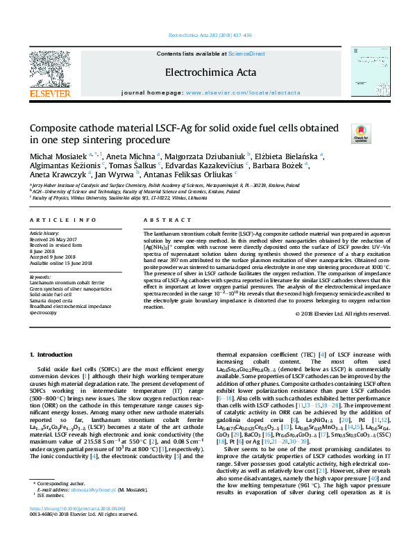 (PDF) Composite cathode material LSCF-Ag for solid oxide fuel cells ...