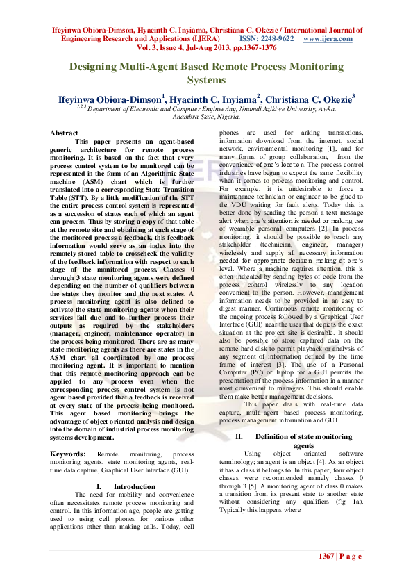 (PDF) Designing Multi-Agent Based Remote Process Monitoring Systems