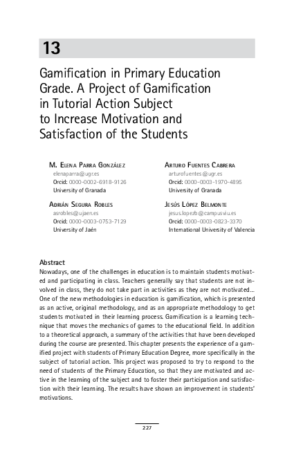 (PDF) Gamification in Primary Education Grade. A Project of Gamification in Tutorial Action ...