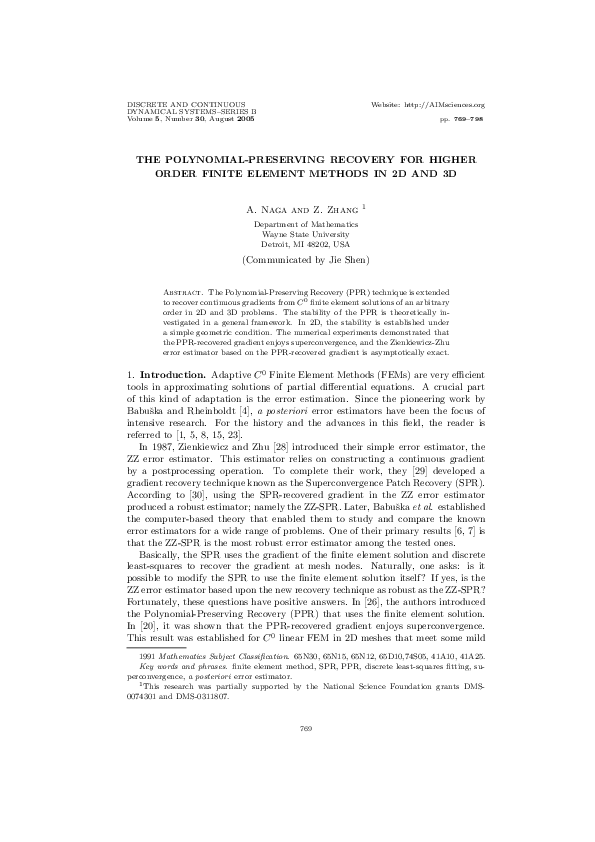 (PDF) The polynomial-preserving recovery for higher order finite ...