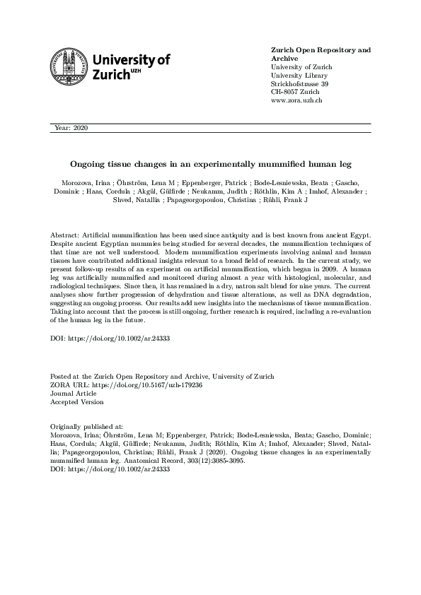 (PDF) Ongoing tissue changes in an experimentally mummified human leg ...