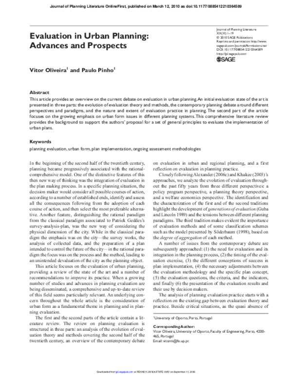 (PDF) Evaluation in urban planning: Advances and prospects