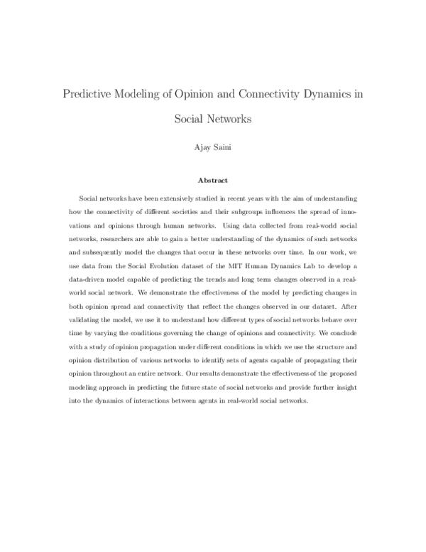 (PDF) Predictive Modeling of Opinion and Connectivity Dynamics in Social Networks