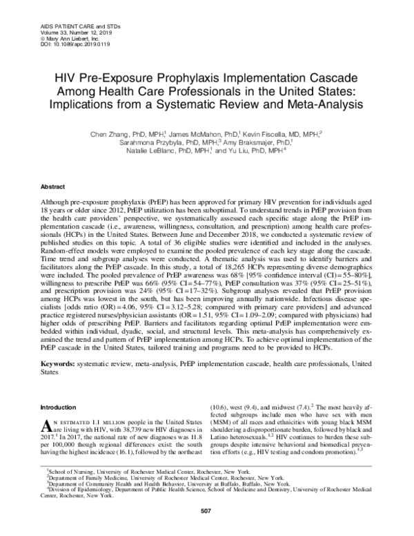 (PDF) HIV Pre-Exposure Prophylaxis Implementation Cascade Among Health ...