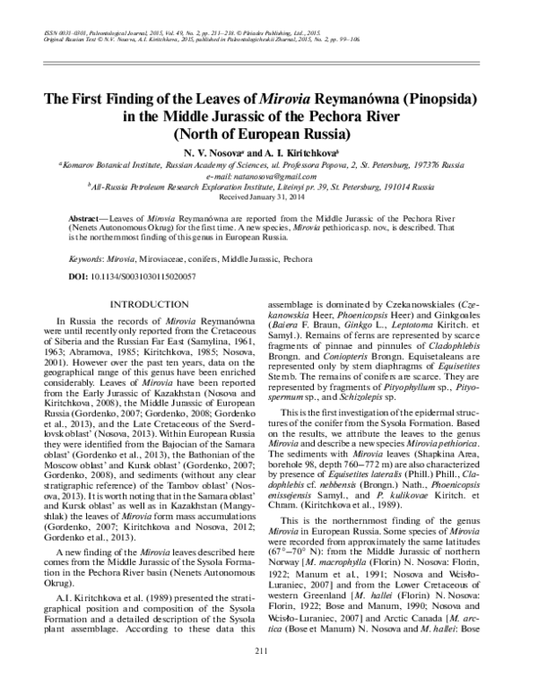 (PDF) The first finding of the leaves of Mirovia Reymanówna (Pinopsida ...