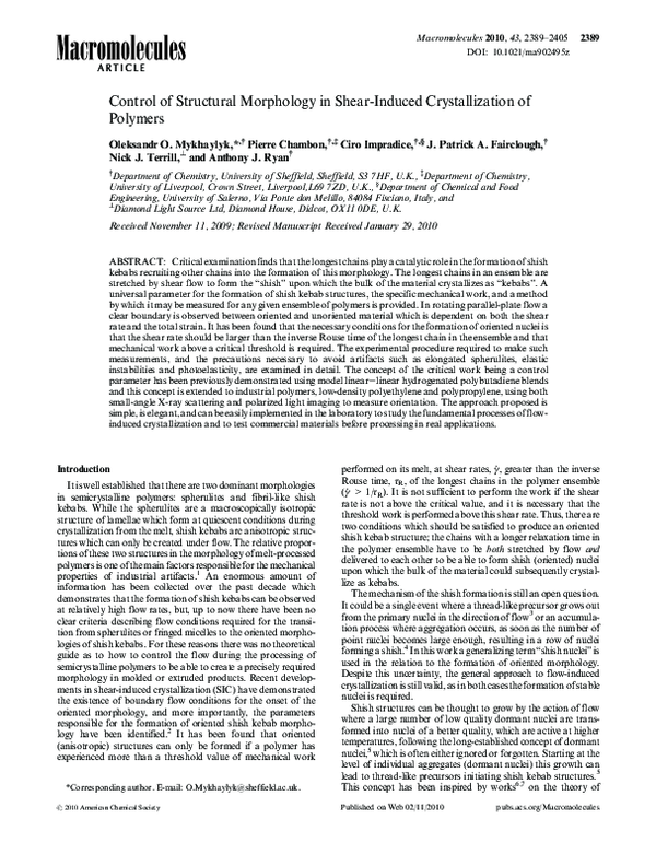 (PDF) Control of Structural Morphology in Shear-Induced Crystallization of Polymers