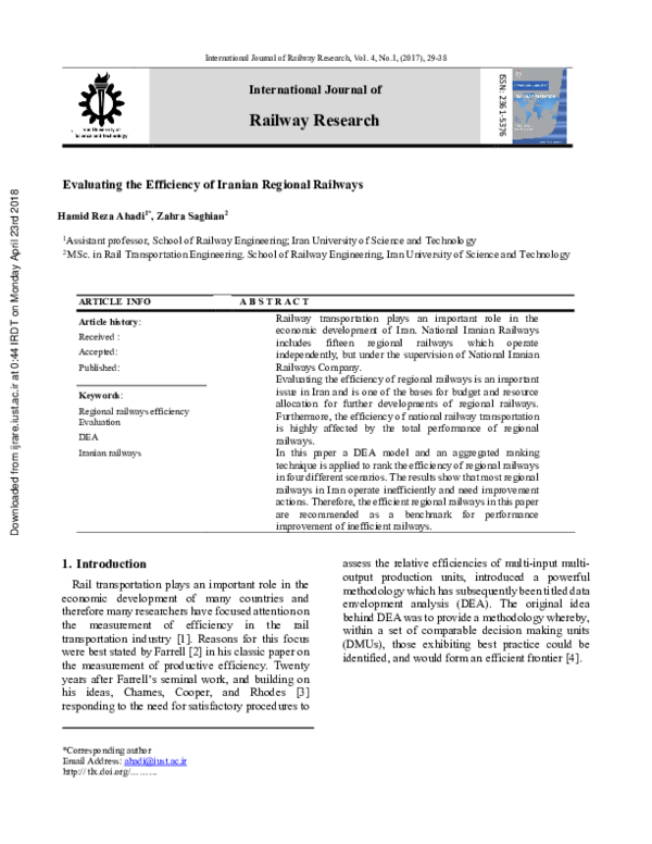 (PDF) International Journal of Railway Research Evaluating the ...