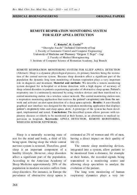 (PDF) Remote respiration monitoring system for sleep apnea detection