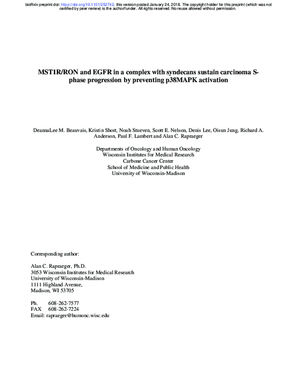 (PDF) MST1R/RON and EGFR in a complex with syndecans sustain carcinoma ...