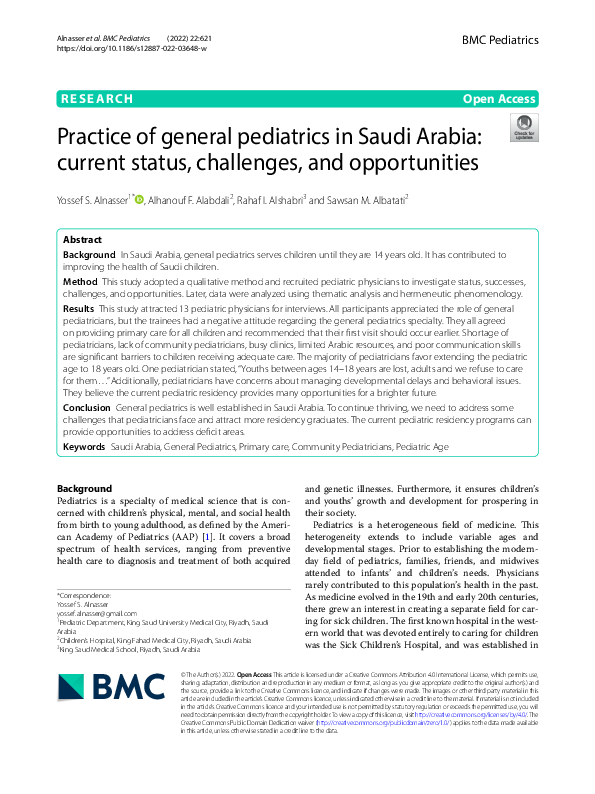 (PDF) Practice of general pediatrics in Saudi Arabia: current status ...
