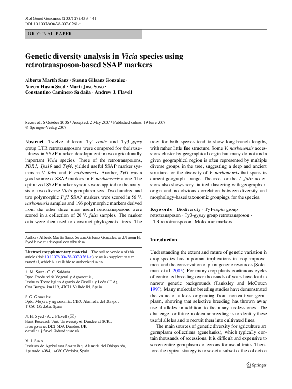 (PDF) Genetic diversity analysis in Vicia species using retrotransposon ...