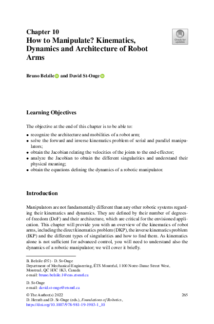 (PDF) How to Manipulate? Kinematics, Dynamics and Architecture of Robot Arms
