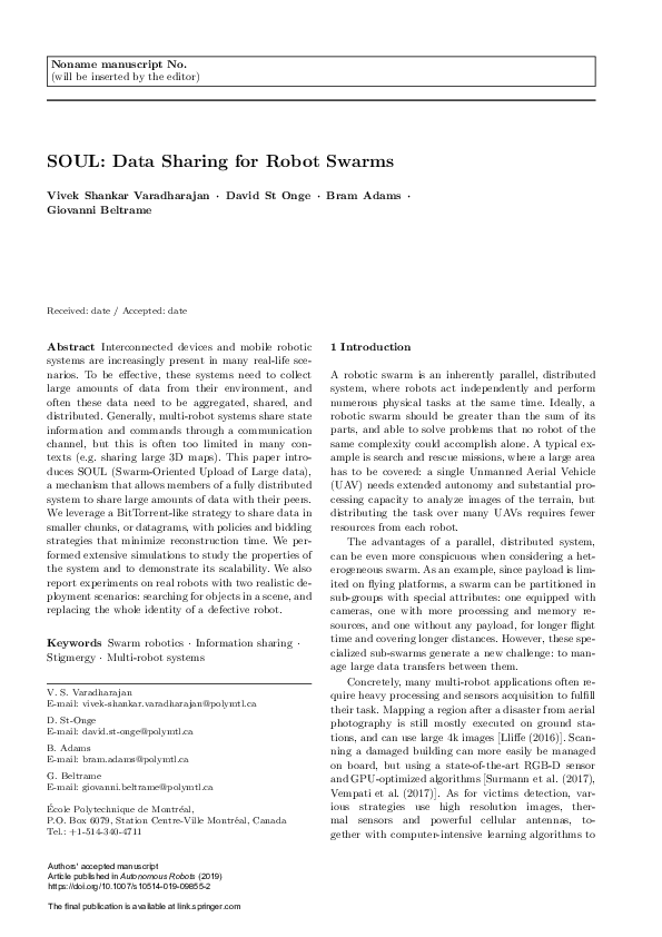 (PDF) SOUL: data sharing for robot swarms