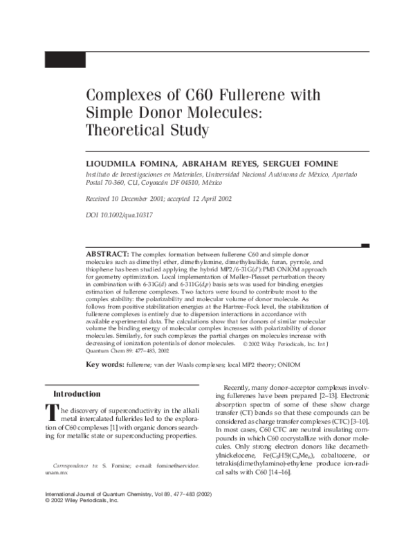 (PDF) Complexes of C60 fullerene with simple donor molecules: Theoretical study