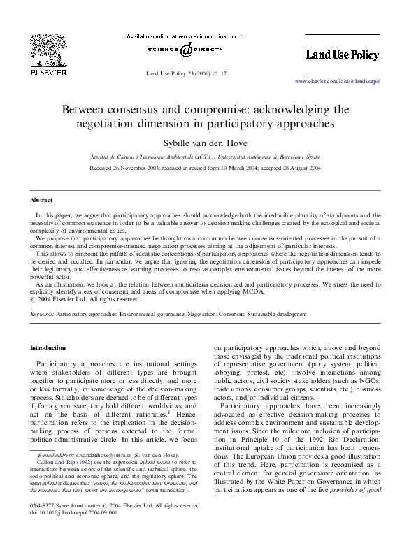 (PDF) Between consensus and compromise: acknowledging the negotiation ...