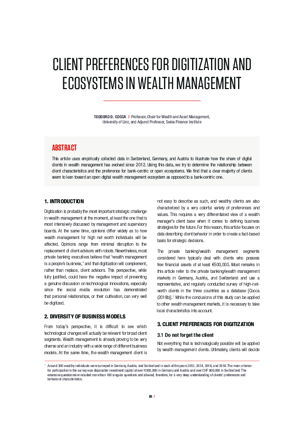 (PDF) Client Preferences for Digitalization and Ecosystems in Wealth Management
