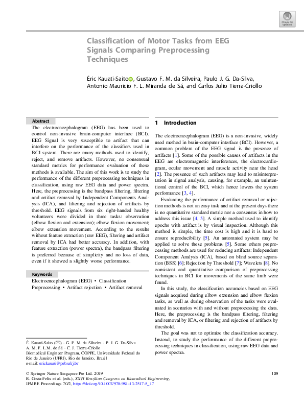 Pdf Classification Of Motor Tasks From Eeg Signals Comparing Preprocessing Techniques