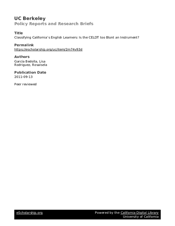 (PDF) Classifying California's English Learners: Is the CELDT too Blunt ...