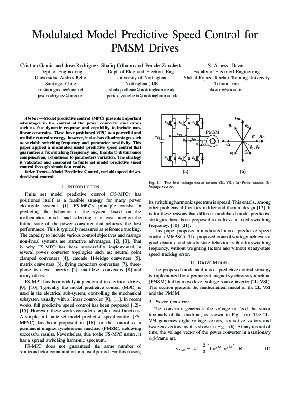 (PDF) Modulated Model Predictive Speed Control for PMSM Drives (PDF) Modulated Model Predictive Speed Control for PMSM Drives