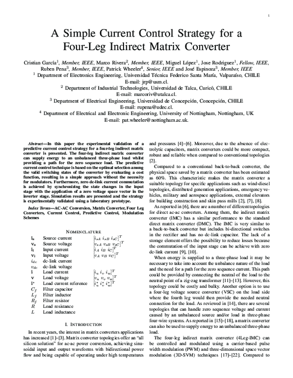(PDF) A Simple Current Control Strategy for a Four-Leg Indirect Matrix Converter