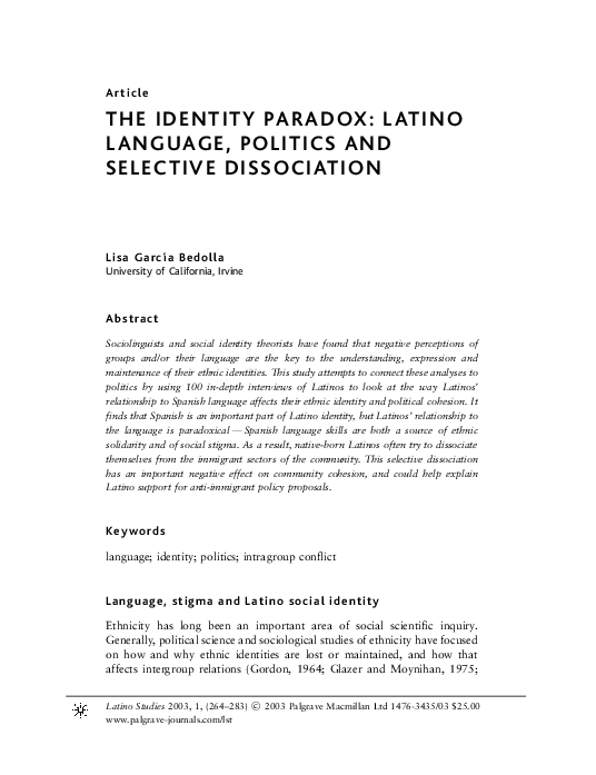 (PDF) The Identity Paradox: Latino Language, Politics and Selective Dissociation